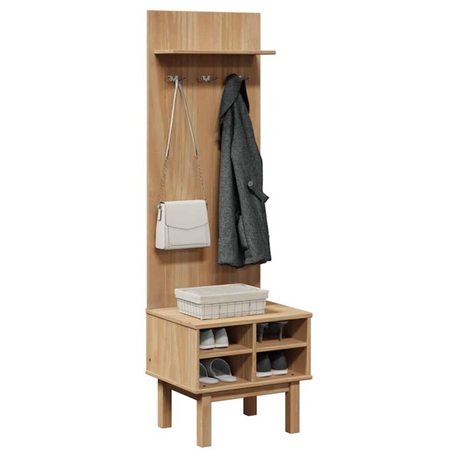 Hall Unit Entryway Bench Coat Rack Storage Cabinet Solid Wood Pine by ...