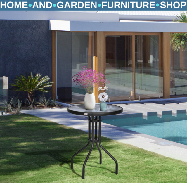 60cm Round Glass Garden Table Tempered Outdoor Side Table Small Patio ...