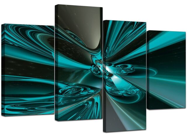 Large Teal Abstract Canvas Wall Art Pictures 130cm Wide Prints Xl 4017 ...