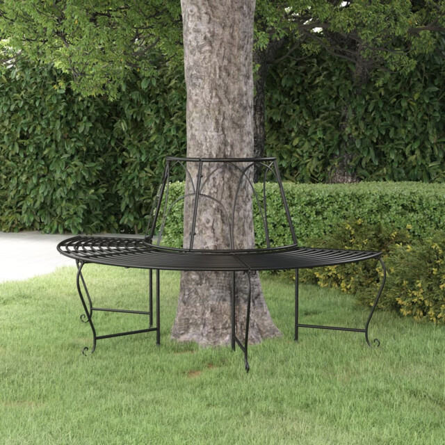 Half Round Tree Bench Ø159 Cm Black Steel Outdoor Seating Patio Vidaxl ...