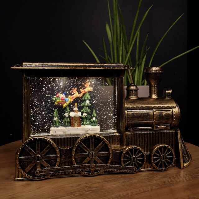 29cm Dual Powered Light Up Gold Christmas Train Water Spinner With by ...