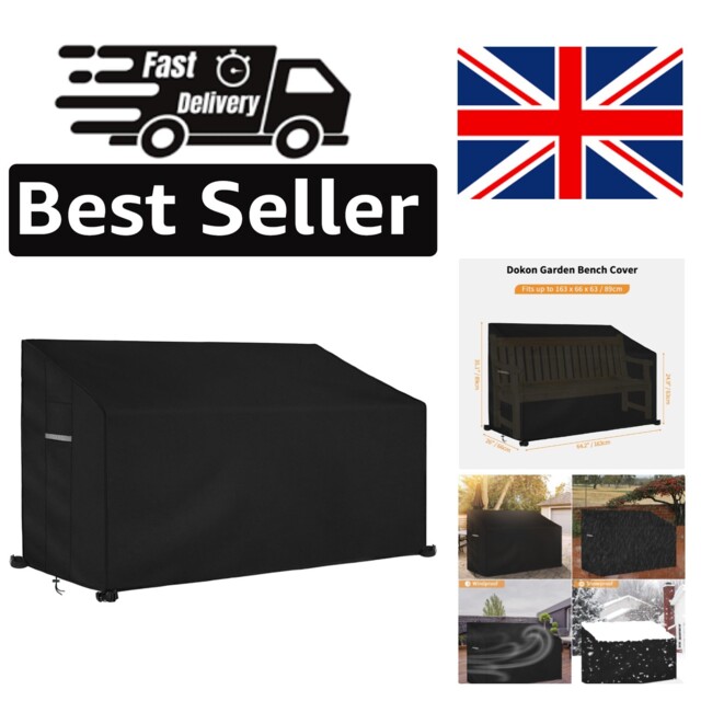 Black Windproof Garden Bench Cover - Fits 3 Seats With Air Vents & Uv ...