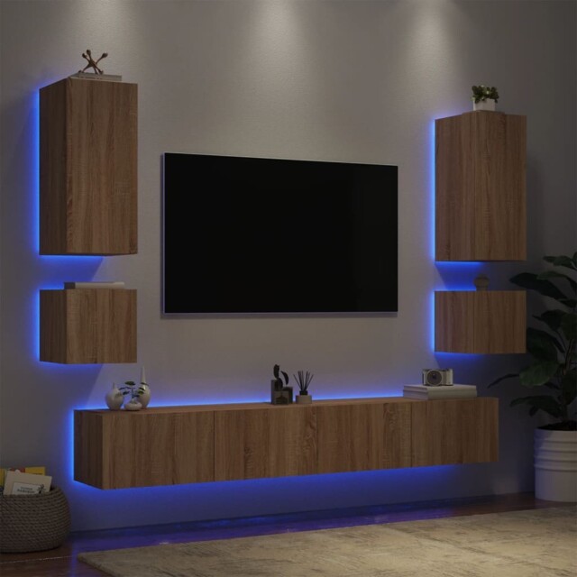 Tv Wall Cabinets With Led Lights 6 Piece Floating Tv Wall Unit Tv by ...