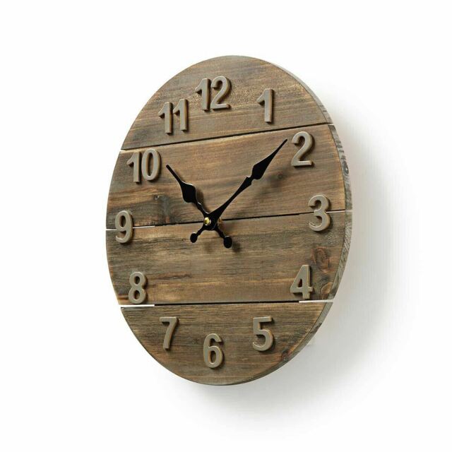 Nedis Wooden Rustic Distressed Wall Clock 30cm Diameter Shabby Chic by ...