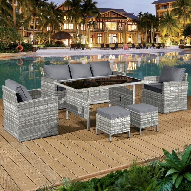 Fiji Rattan Outdoor Patio 7 Seat Lounge Dining Set In Dove Grey by eBay ...