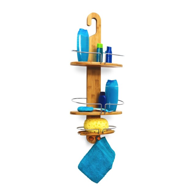 Bamboo Shower Caddy Bathroom Organiser Wall Hanging 3 Storage Shelves ...