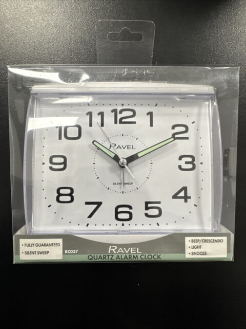 Ravel Large Square Retro Bedside / Mantle Quartz Alarm Clock - White by ...