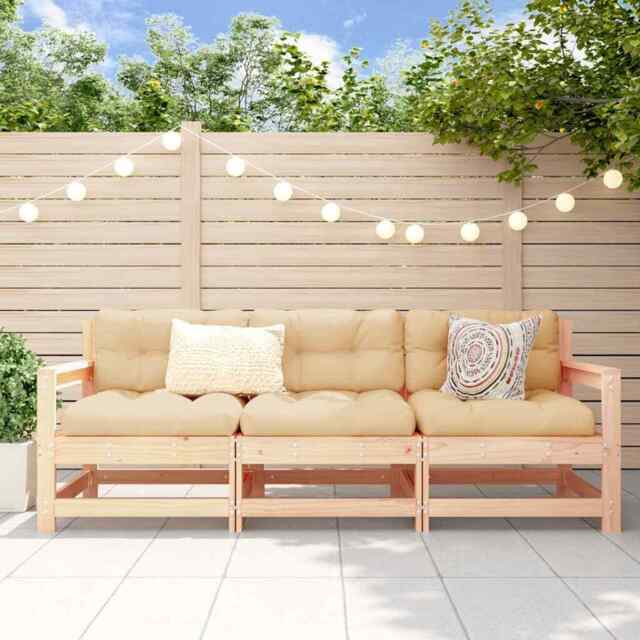 Garden Lounge Set Outdoor Sectional Sofa Couch 3 Piece Solid Wood Pine ...