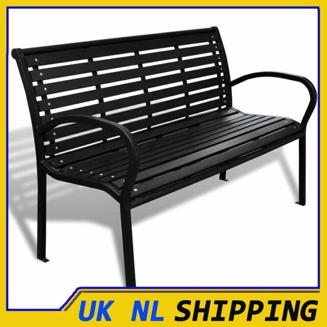 Uking Garden Bench 125cm Steel And Wpc Black Outdoor Patio Park Seat by ...