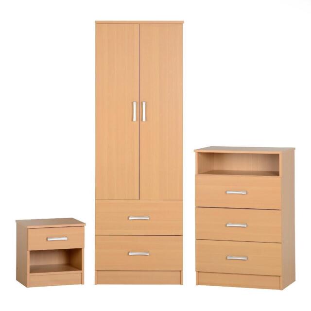 Polar Beech Light Wood Bedroom Furniture Set 3 Piece Wardrobe 2 Door by ...
