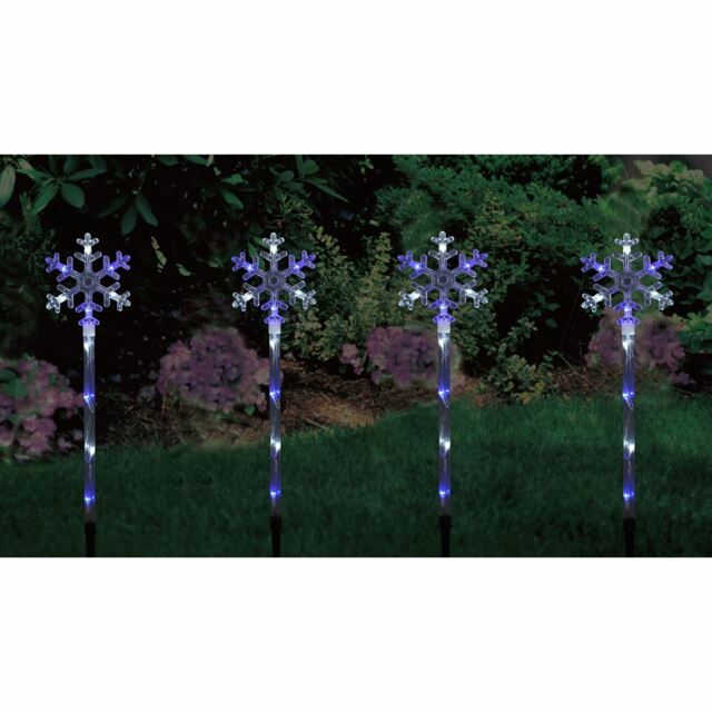 4 Blue & White Led Snowflake Pathway Light Up Outdoor Festive Garden by ...