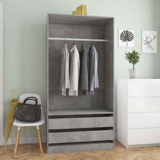 Wardrobe Engineered Wood Concrete Grey Clothing Cabinet Shelf Storage ...