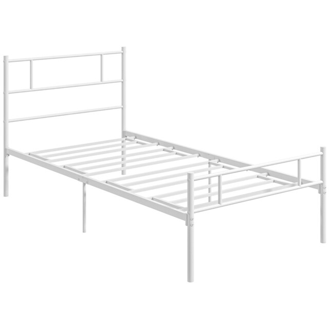 White Steel Single Bed Frame 96x197cm With Headboard & Underbed by eBay ...