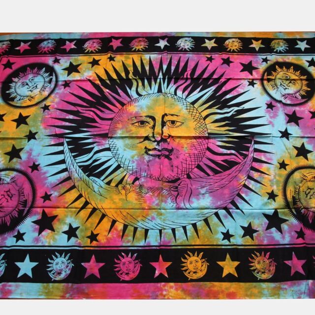 Bedspread Decorative Cloth Sun Moon Batik Wall Hanging Cotton Colorful ...