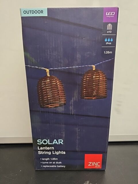 Zinc Rattan Lantern Solar Powered Warm White 10 Led Outdoor String by ...