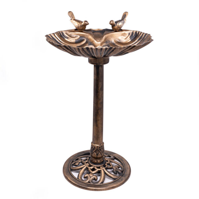 Schallen Plastic Bronze Metal Effect Garden Clam Shell Bird Bath With ...