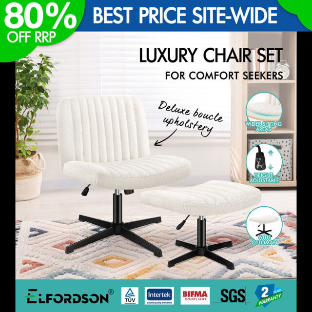 Elfordson Office Chair Computer Executive Seat Work Ottoman Boucle by ...