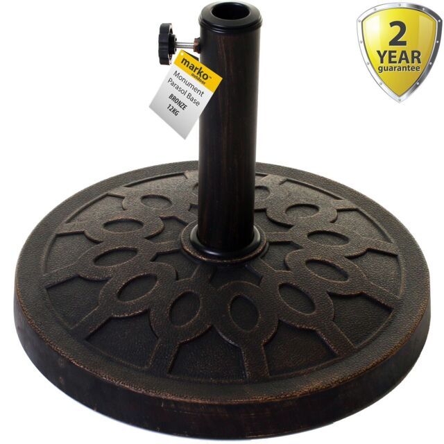 Garden Parasol Base 12kg Heavy Duty Round Bronze Effect Outdoor Patio ...