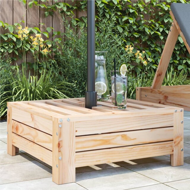 Solid Pine Wood Parasol Base Cover 63.5x63.5x26 Cm Rustic Side Table by ...