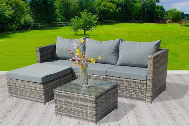 Garden Rattan Furniture Set Corner Sofa 4 Seaters Glass Coffee Table by ...