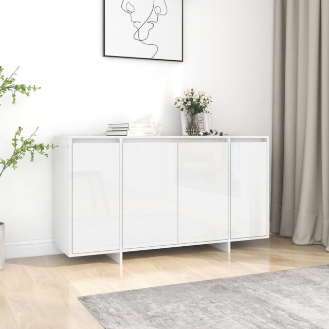 High Gloss White Sideboard 135x41x75 Cm Engineered Wood Storage by eBay ...