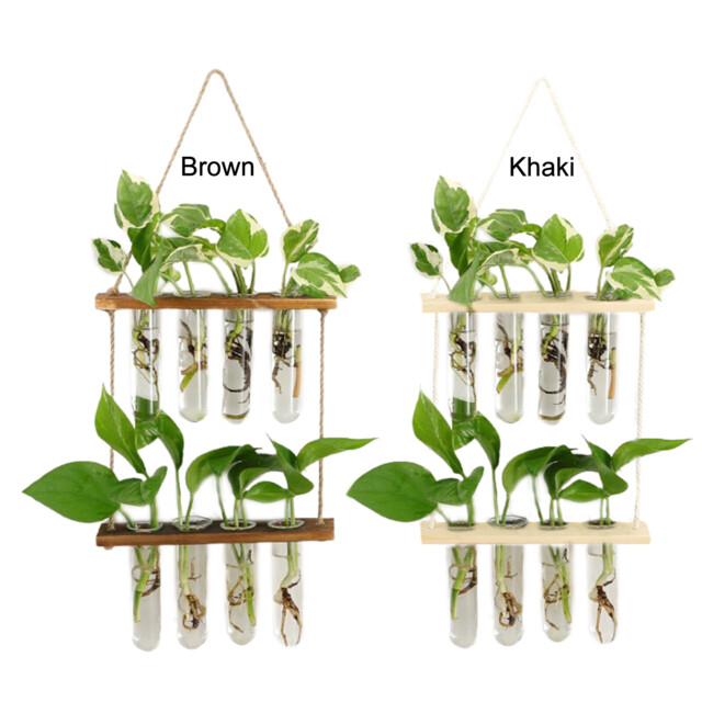 Jy (wooden Color) Wall Mounted Wall Hydroponic Glass Test Tube Vase by ...