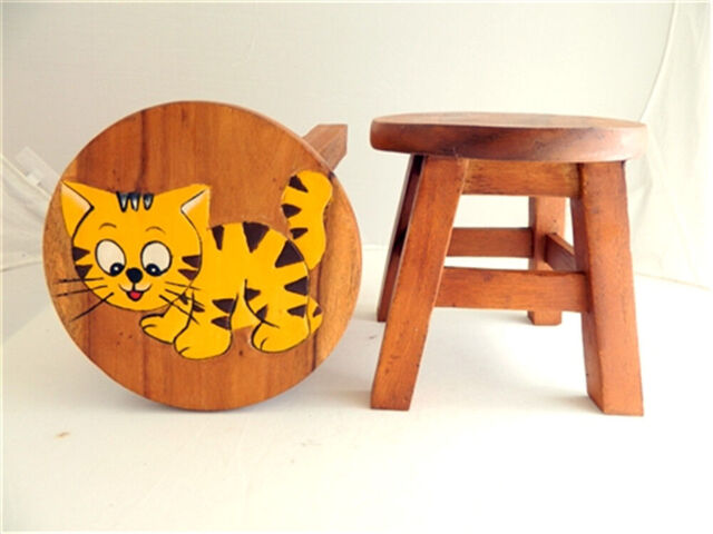 Childs Childrens Wooden Stool - Tiger Cub Kitten Step Stool by eBay ...