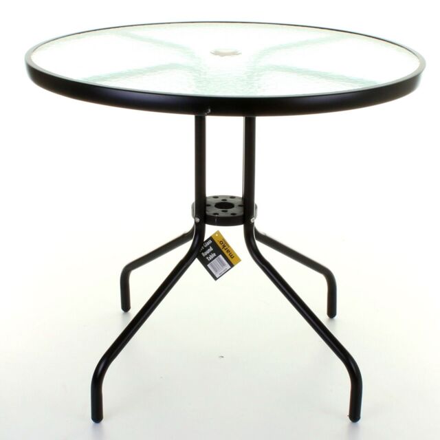 Large Round Outdoor Glass Table Metal Leg Frame 80cm Bistro Garden by ...