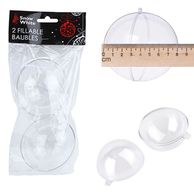 Fillable Clear Plastic Christmas Tree Baubles With Hanging Ribbon - 2 ...
