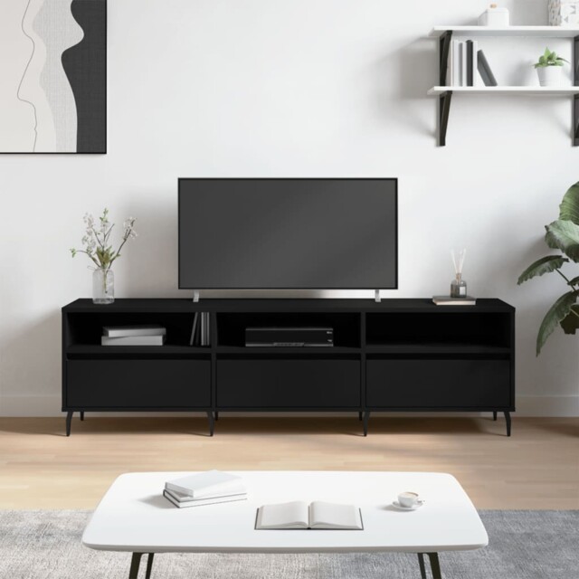 Modern Wooden Large Black Tv Stand Unit Cabinet With 3 Doors & Open by ...