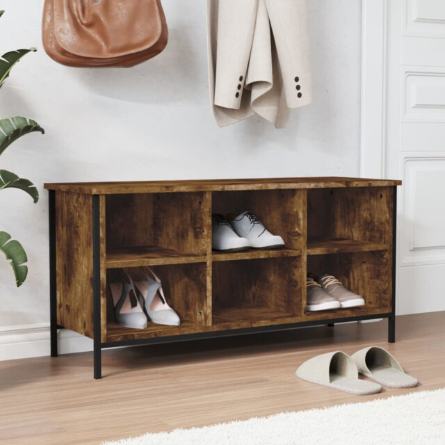 Industrial Rustic Oak Wooden Open Shoe Storage Cabinet Rack With 6 by ...