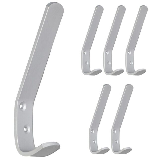 Coat Hooks X5 Double Hat Rack Locker Room Cloakroom Metal Silver Satin ...