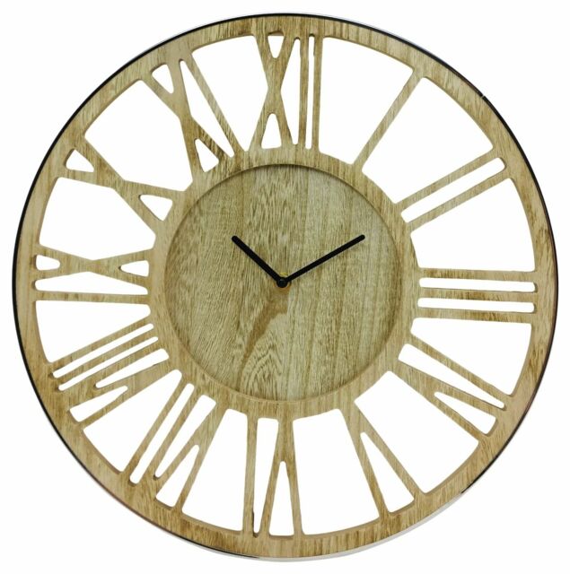Round Wall Clock Wooden Roman Numerals Retro Style Home Decor Silver by ...