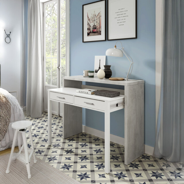 Ambra Dressing Table & Computer Desk 2 Drawer White And Grey Design by ...