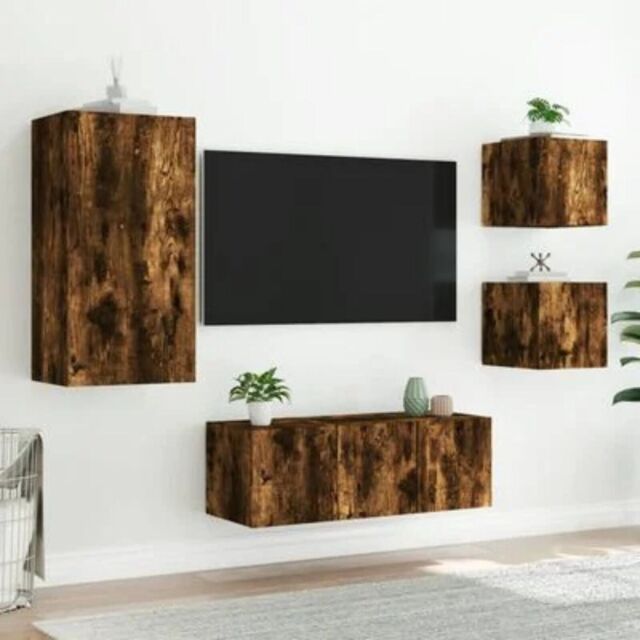 5 Piece Tv Wall Unit Display Floating Tv Stand Side Cabinet Engineered ...