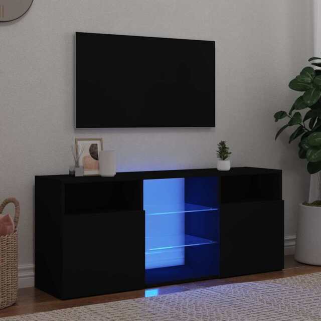 Modern Wooden Large Black Tv Tele Stand Unit Cabinet With Led Lights ...