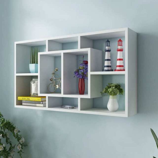 Floating Wall Display Shelf 8 Compartments White Vidaxl by eBay ...