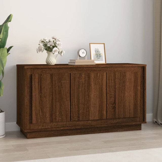 Rustic Wooden Brown Oak 3 Door Home Sideboard Storage Cabinet Unit by ...