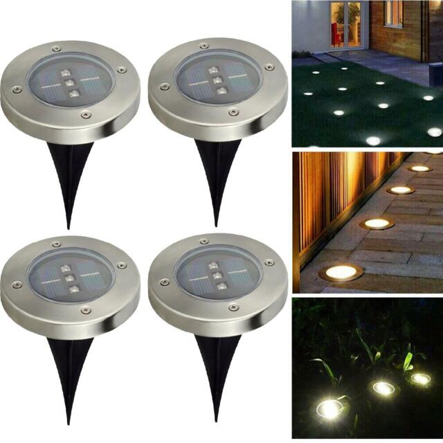 2 X Solar Power 3 Led Ground Lights Floor Decking Patio Outdoor Garden ...