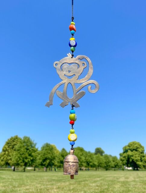 Monkey Iron Wind Chime With Multicoloured Rainbow Glass Beads Indoor by ...
