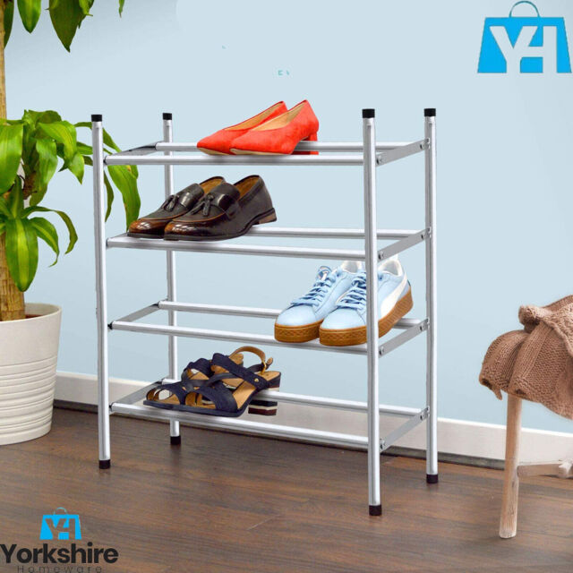 Silver 4 Tier Extendable Shoe Rack Adjustable Shoes Storage Stand by ...