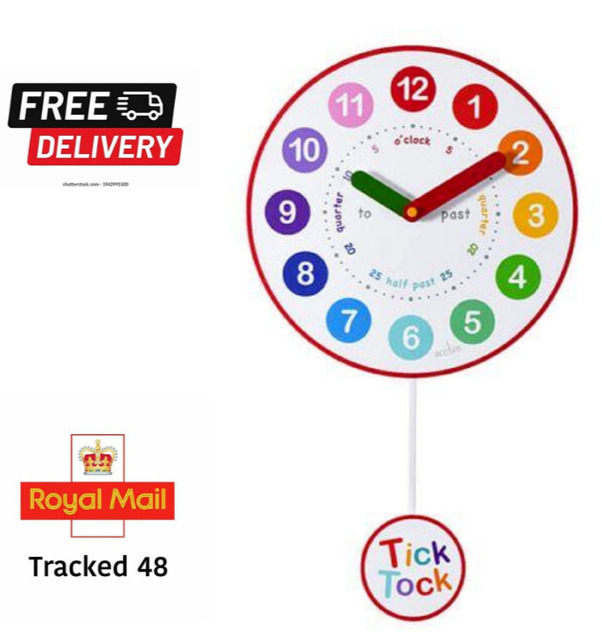 Pendulum Wall Clock Tick-tock Learn To Tell Time School Bedroom by eBay ...