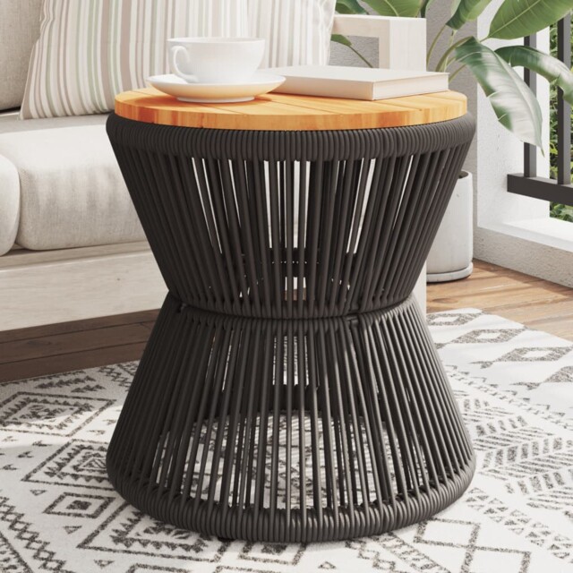 Outdoor Patio Round Black Wire Base Garden Coffee Table With Acacia by ...