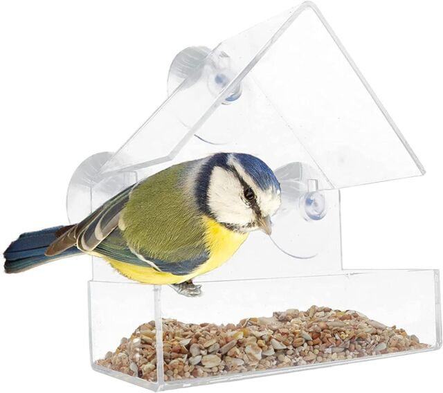Window Wild Bird Feeder Clear Plastic Seed Tray House Shaped Garden by ...