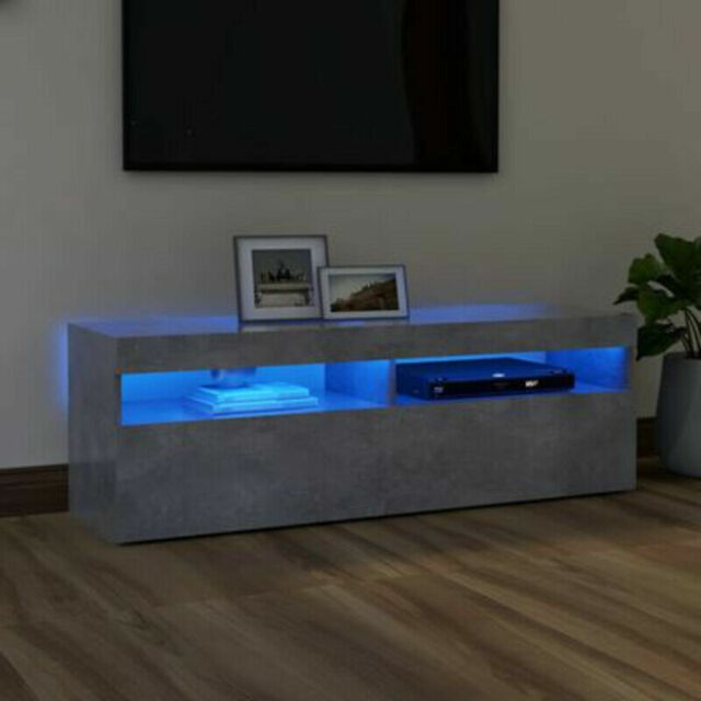 Itzcominghome Led Concrete Grey Tv Unit Wooden Modern Tv Stand Storage ...