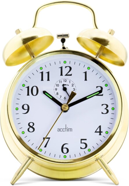 Acctim Traditional Analogue Double Bell Wind Up Alarm Clock - Brass by ...