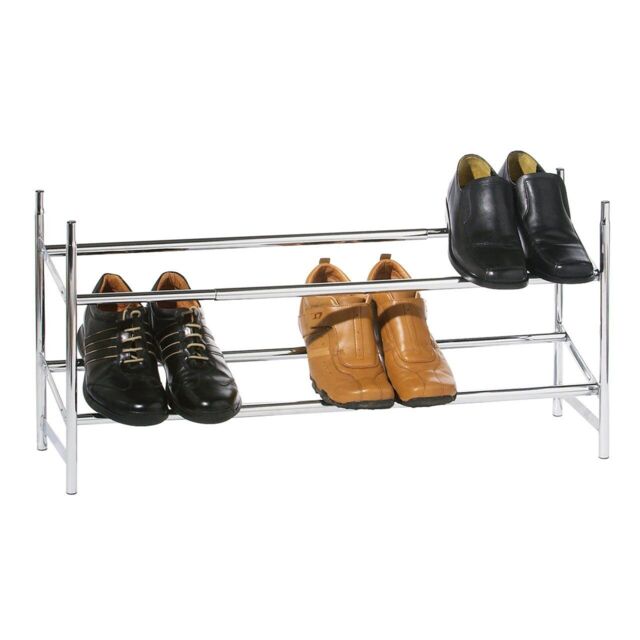 2 Tier Chrome Shoe Rack Stackable & Extendable Shoes Storage Organiser ...