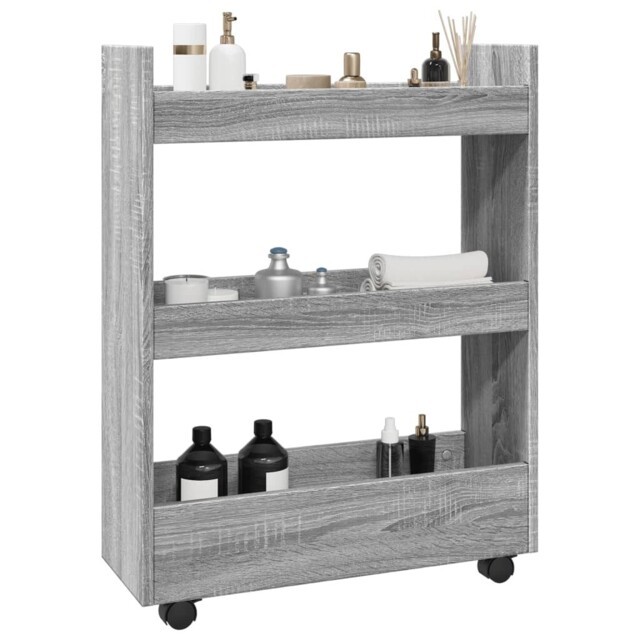 Narrow Storage Trolley 3 Tier Grey Sonoma Engineered Wood by eBay ...
