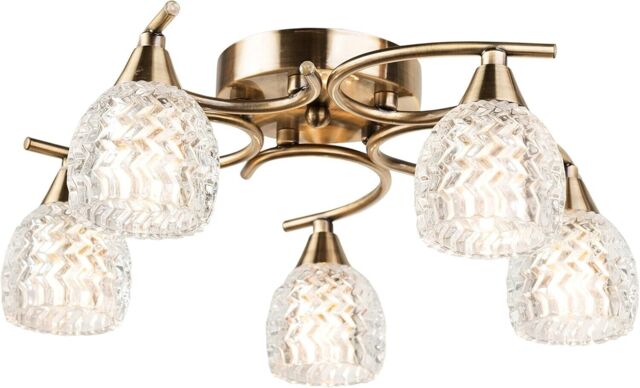 Hendon Semi Flush Ceiling Light Antique Brass 5 Light With Crystal by ...