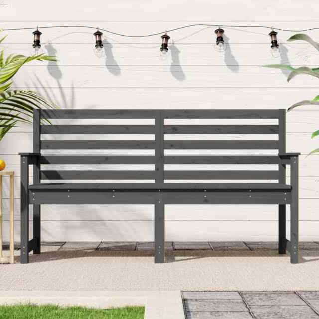 Solid Pine Wood Garden Bench Grey 159.5x48x91.5cm For Patio & Outdoor ...